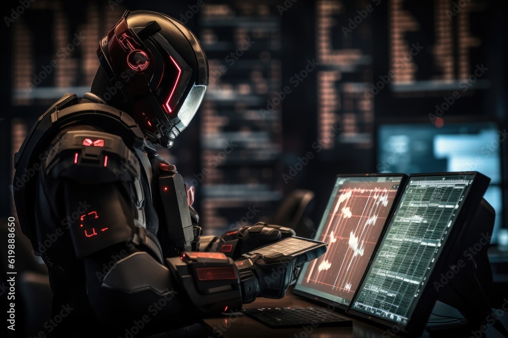 Big data information structure on screen. Robotic research and analysis ...