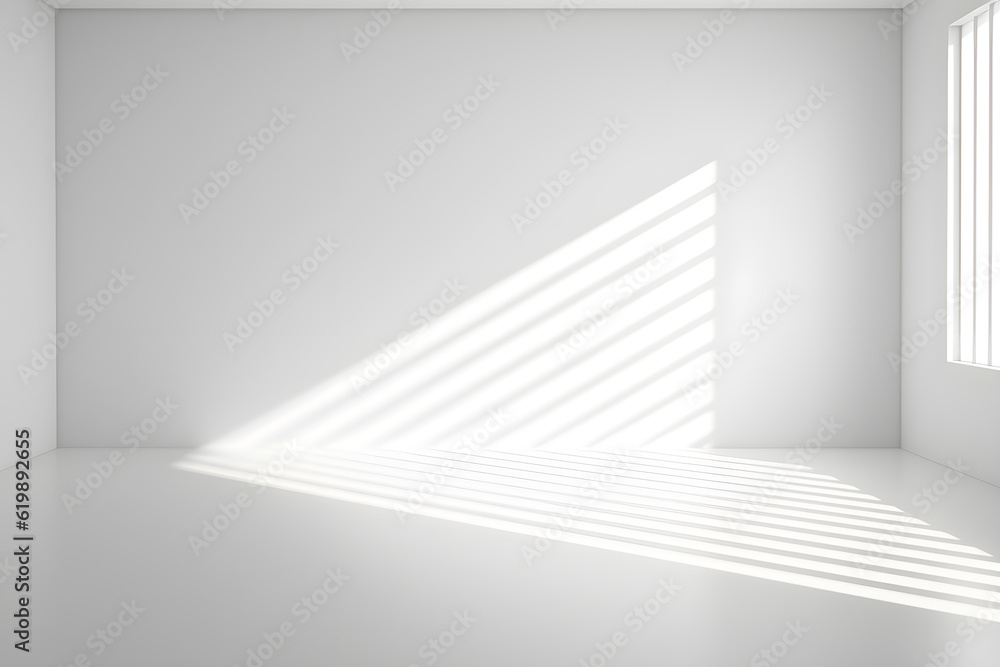 3d light and white room, floor shadow and shadow on white wall with ...