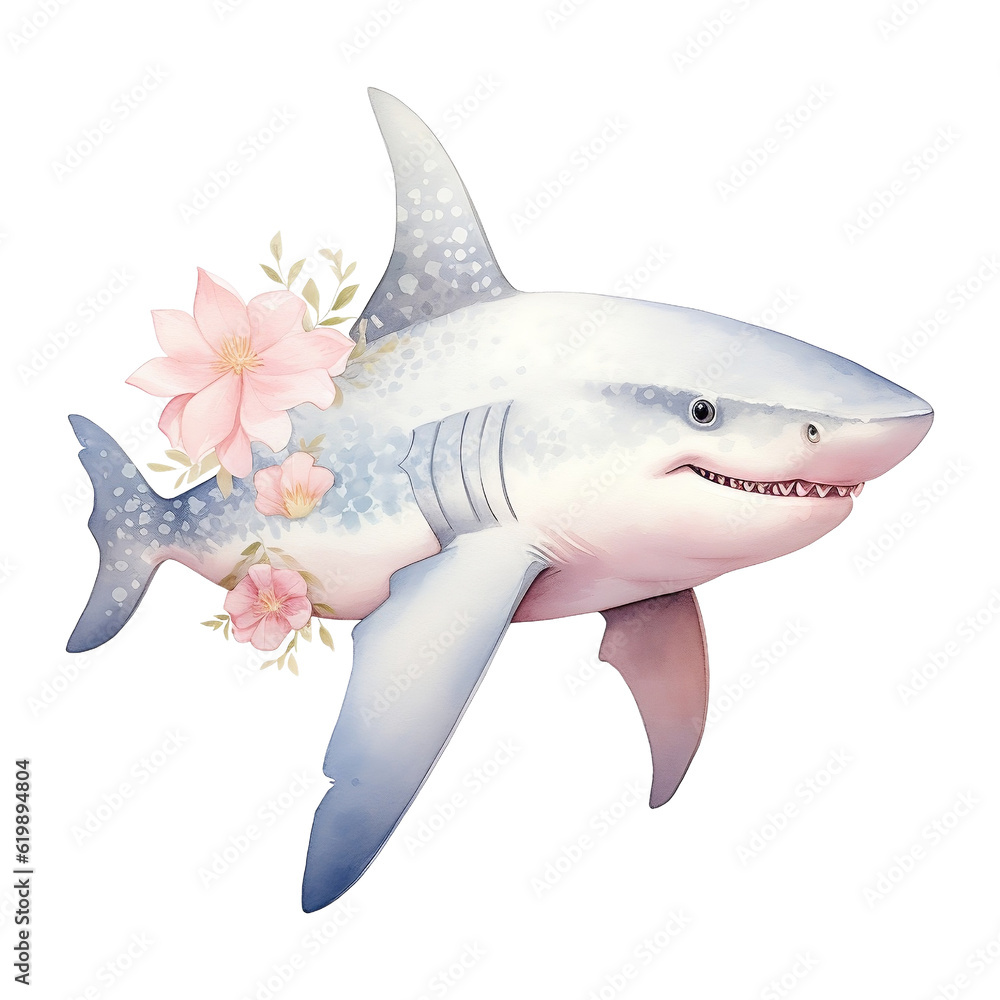 Pastel Shark Watercolor Clipart, Whimsical Shark Artwork, Ocean Life ...