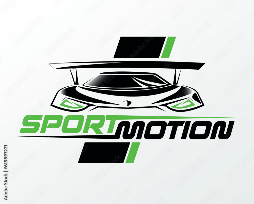 Concept Race Car Logo Outline silhouette half front view in white ...