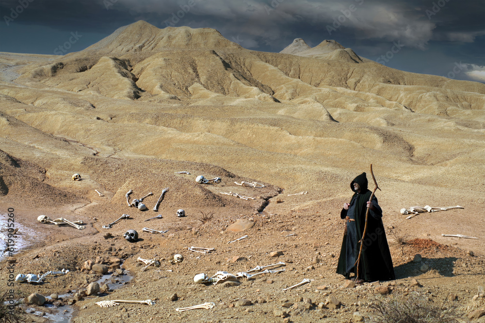 Prophet Ezekiel in the Valley of Dry Bones. Biblical concept of ...