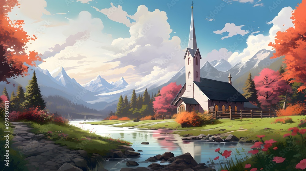 Christian church background design illustration, Jesus Christ ...