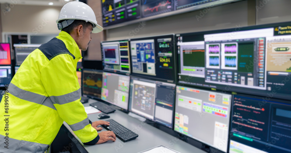 Engineer working at control room,Manager control system,Technician man ...