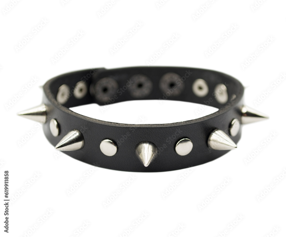 Black leather bracelet with spikes, holnitenes. An accessory for ...
