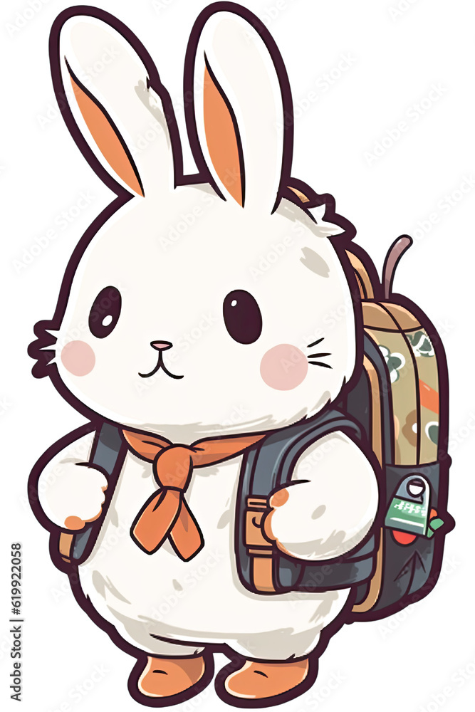 cute bunny going to school on transparent background, first day of ...