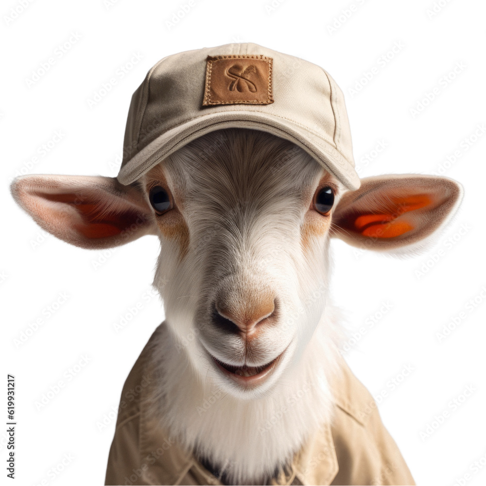 sporty goat wearing a cap, isolated on a transparant background, funny ...