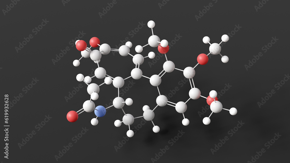 colchicine molecule, molecular structure, antigout agents, ball and ...