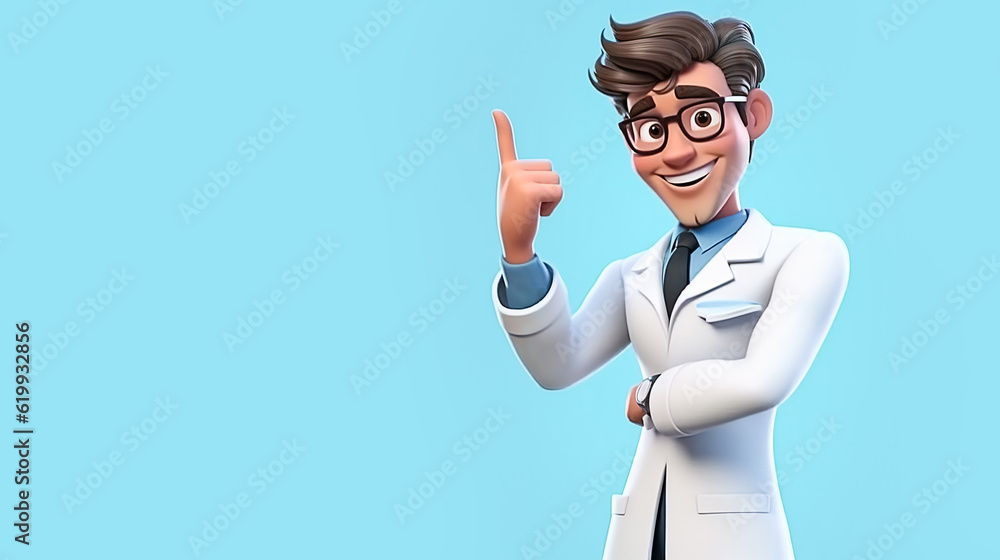 Cartoon character man physician doctor pointing with his hand. Light ...