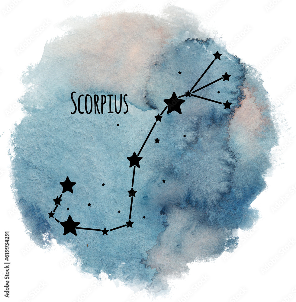 Scorpius zodiac sign constellation on watercolor background isolated on ...