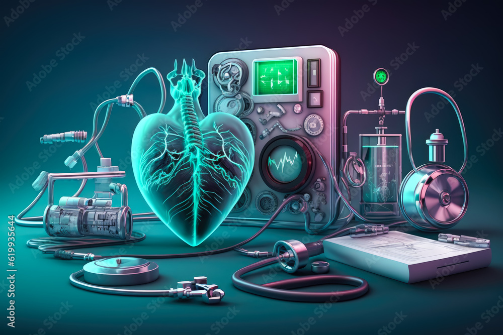 Medical background with heart shape and medical equipment. Created with ...