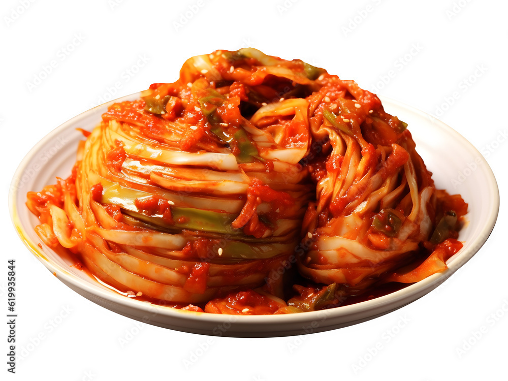 Naklejka Kimchi pickles isolated, Korean kimchi salad on white ...