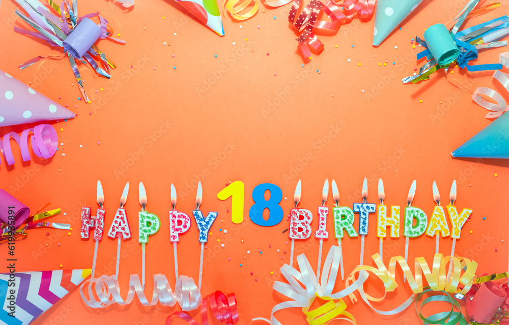 Top view birthday background with number 18. A beautiful holiday ...