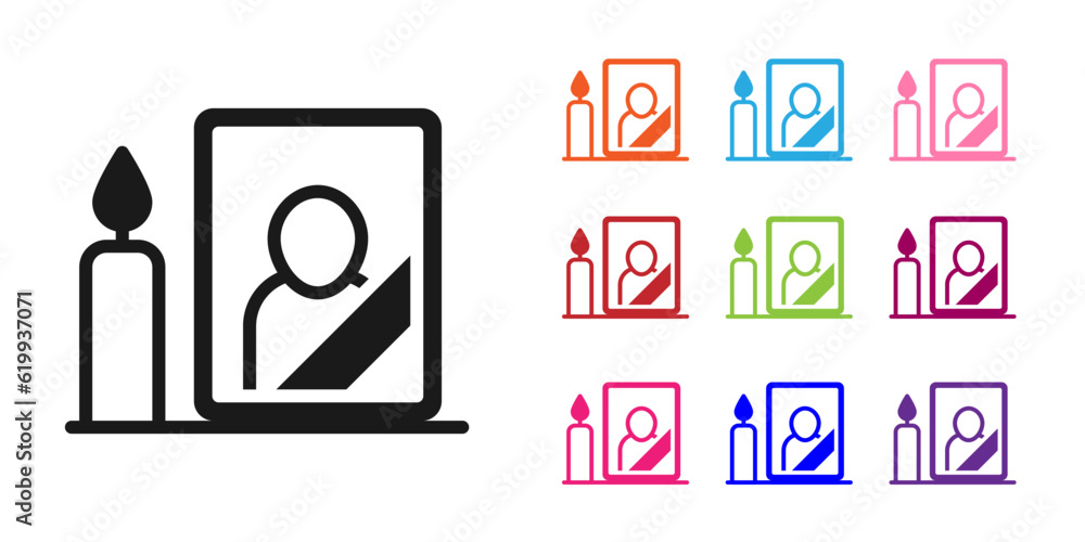 Black Mourning photo frame with black ribbon icon isolated on white ...