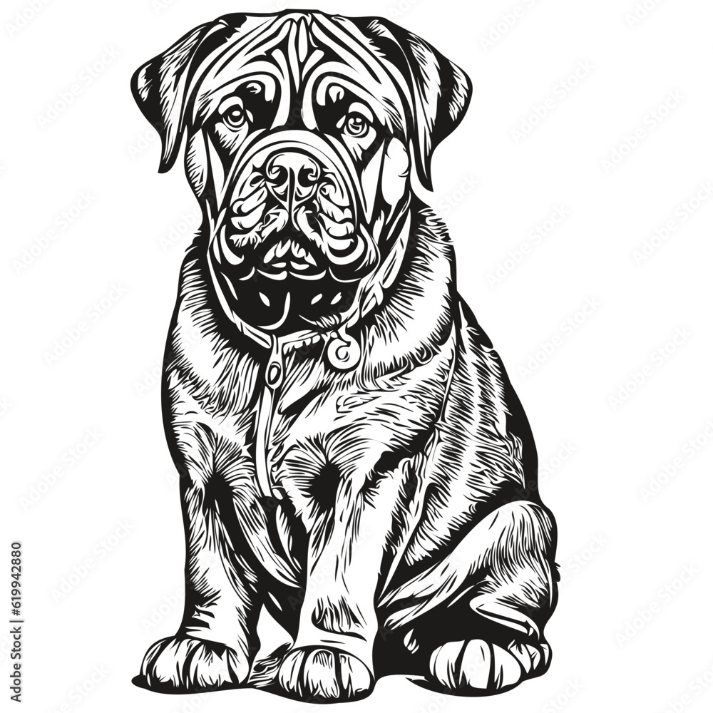 Neapolitan Mastiff dog head line drawing vector,hand drawn illustration ...