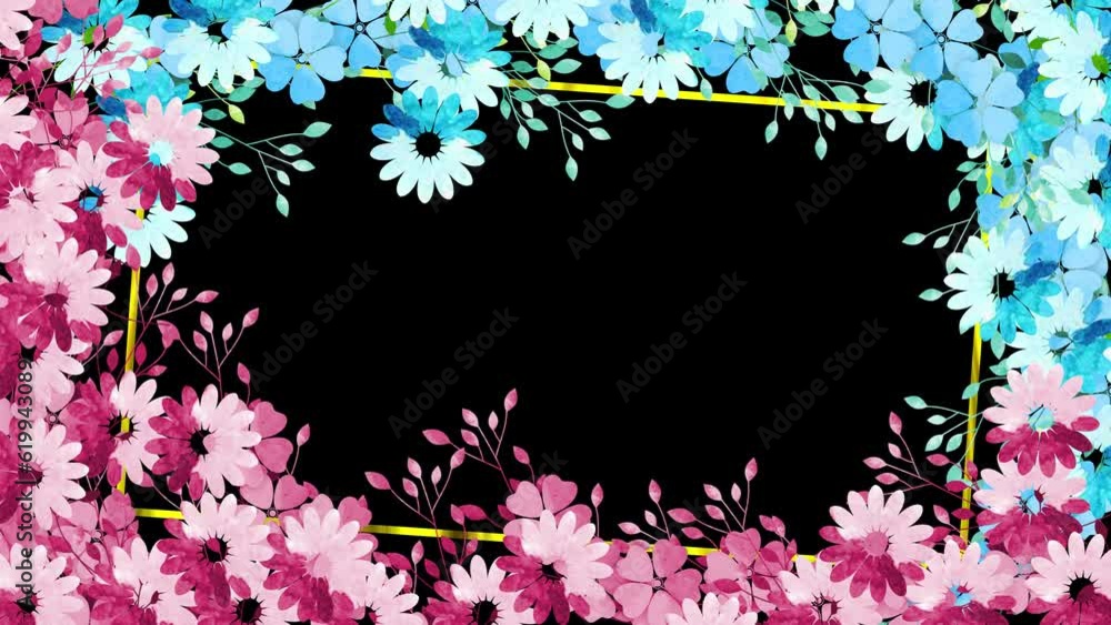 Flower Frame Animation Video. Photo Rectangle Frame With pink and blue ...