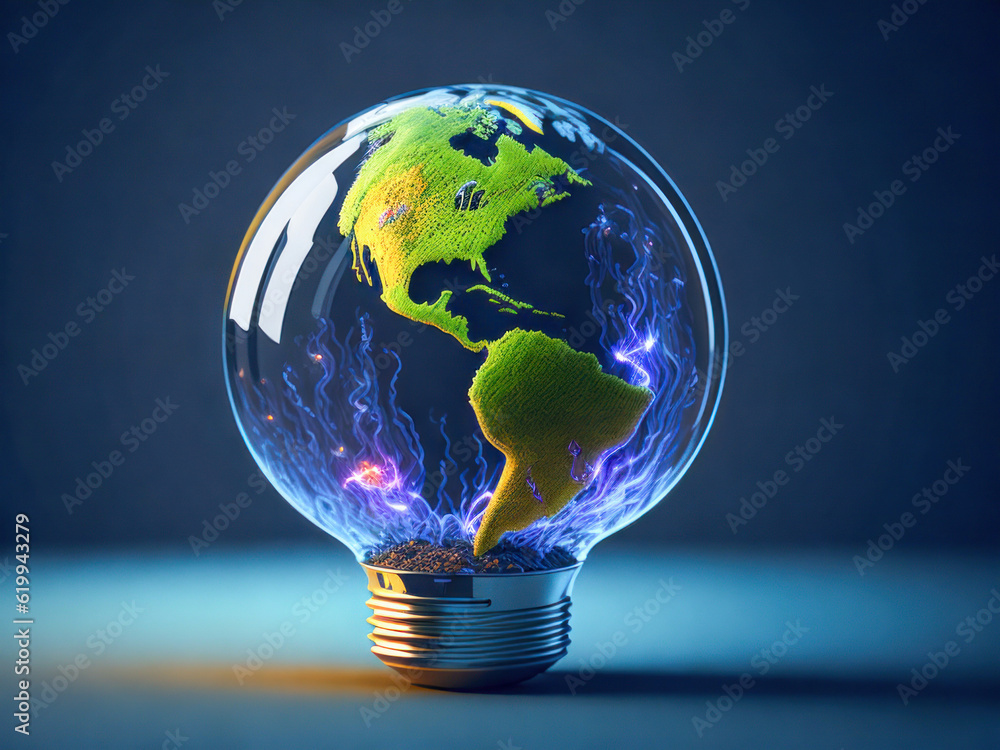 Eco friendly lightbulb in shape of planet earth, concept of Renewable ...