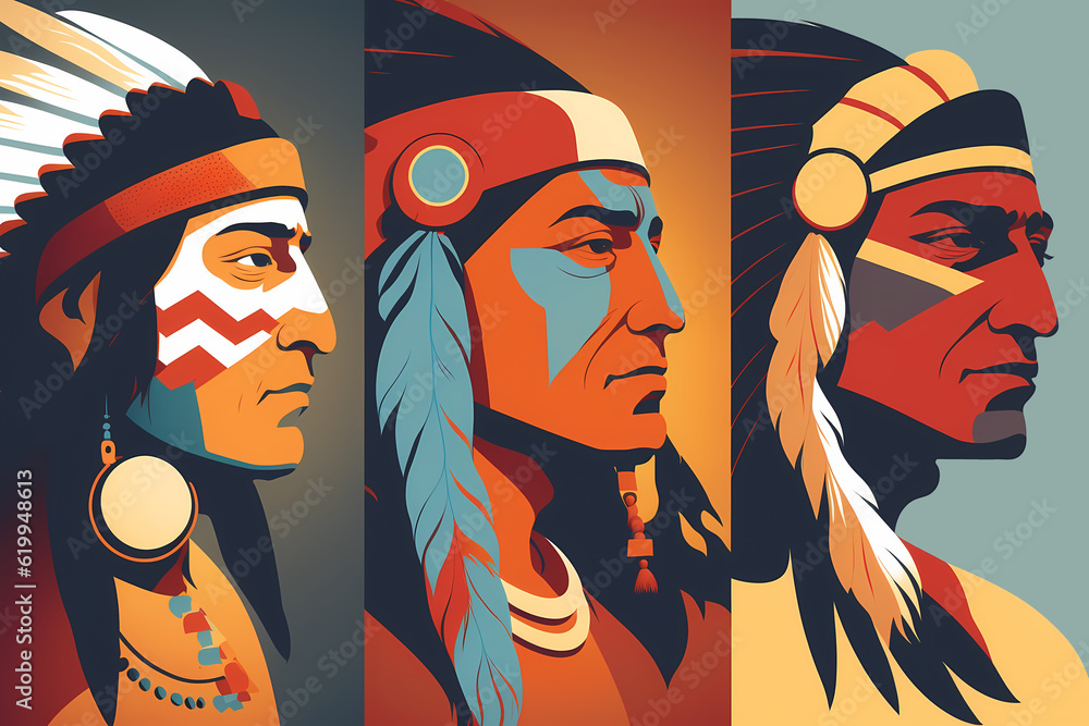 Indigenous peoples of North America. Native American in traditional ...