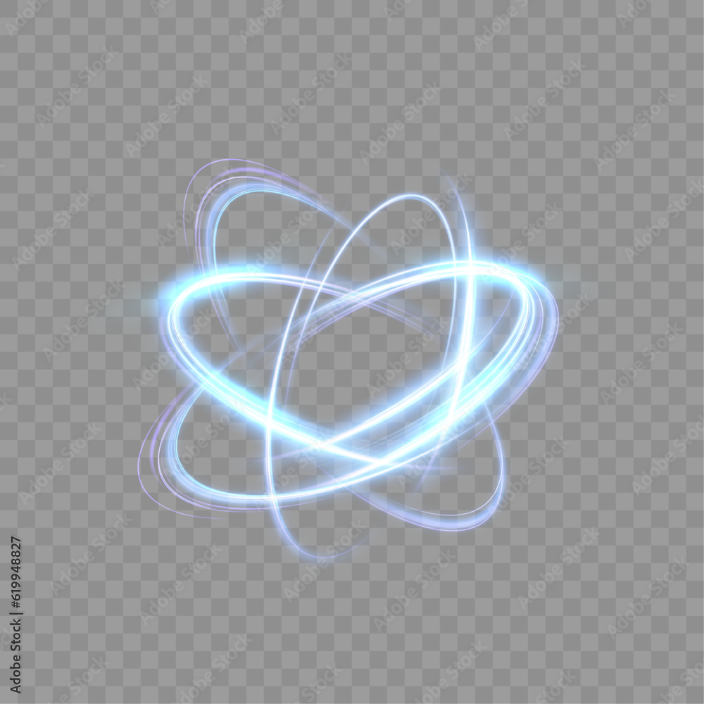 Atom particle light effect. Atom structure science sign. Gradient atom vector model. Stock ...