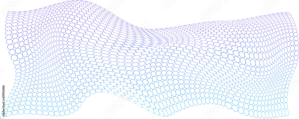 Abstract gradient halftone wave background. A twisted plane of circles ...