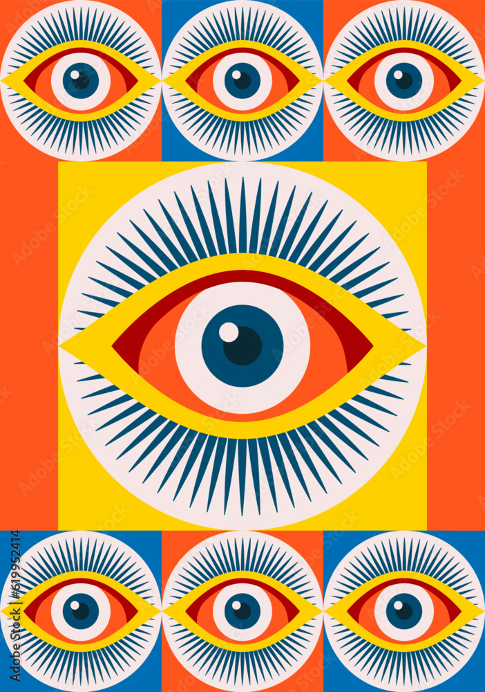 Eye poster color style minimal 20s geometric style with figures and ...