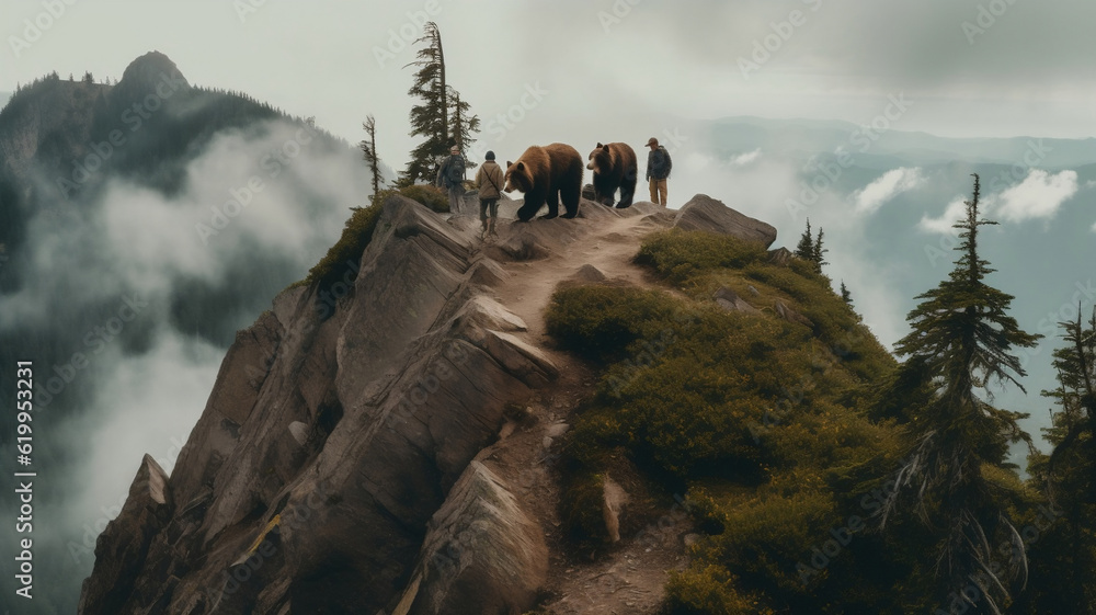 AI Generated collection landscapes showing hikers encountering bears ...