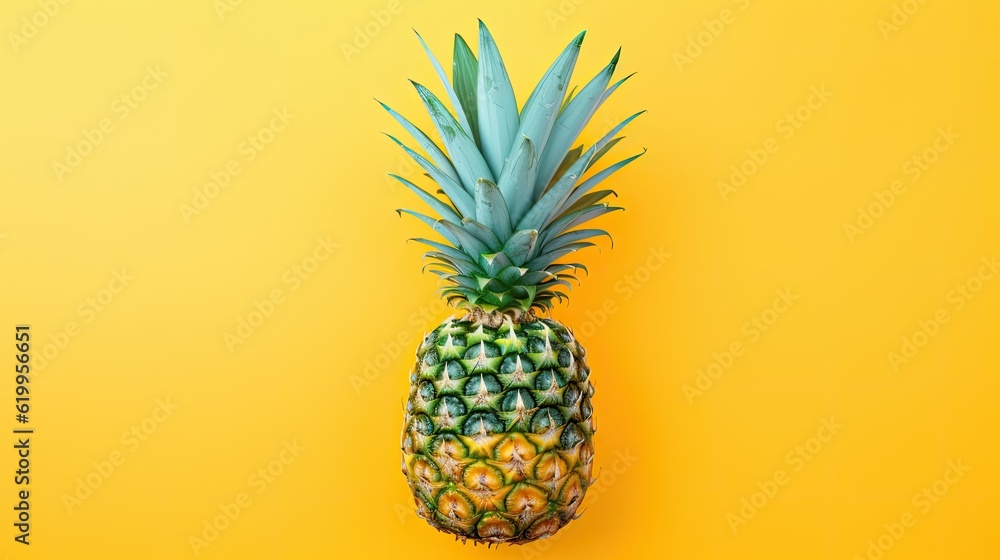 a horizontal layout, of a Pineapple on a trendy colored background with ...