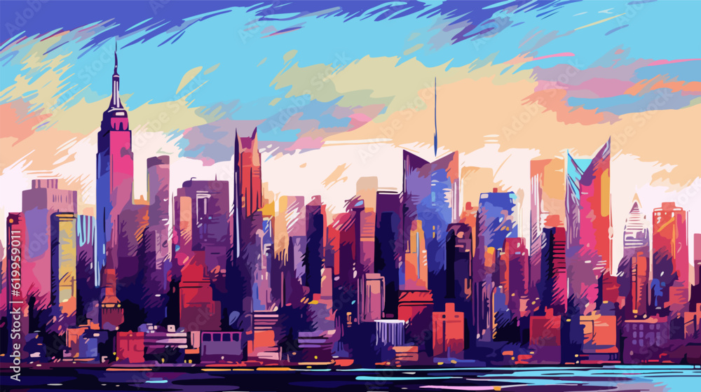 Vetor de New York,The statue of liberty, 2d cartoon vector illustration ...