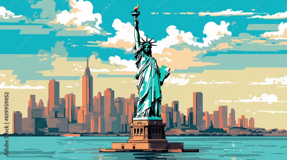 New York,The statue of liberty, 2d cartoon vector illustration. Stock ...