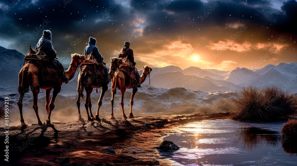 Epiphany Bethlehem Three Wise Men on their Way to Bethlehem Mary and ...