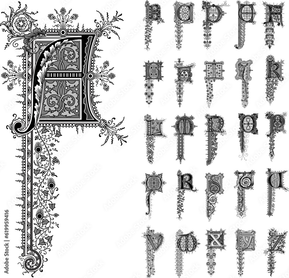 Vintage Decorative Font Hand Drawn Decorative Alphabet Initial Letters vintage-decorative-font-hand-drawn-decorative-alphabet-initial-letters
