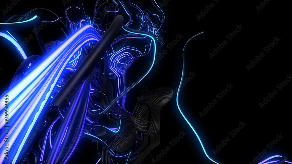 AI blue signals. Abstract background with curved glow lines like curl ...