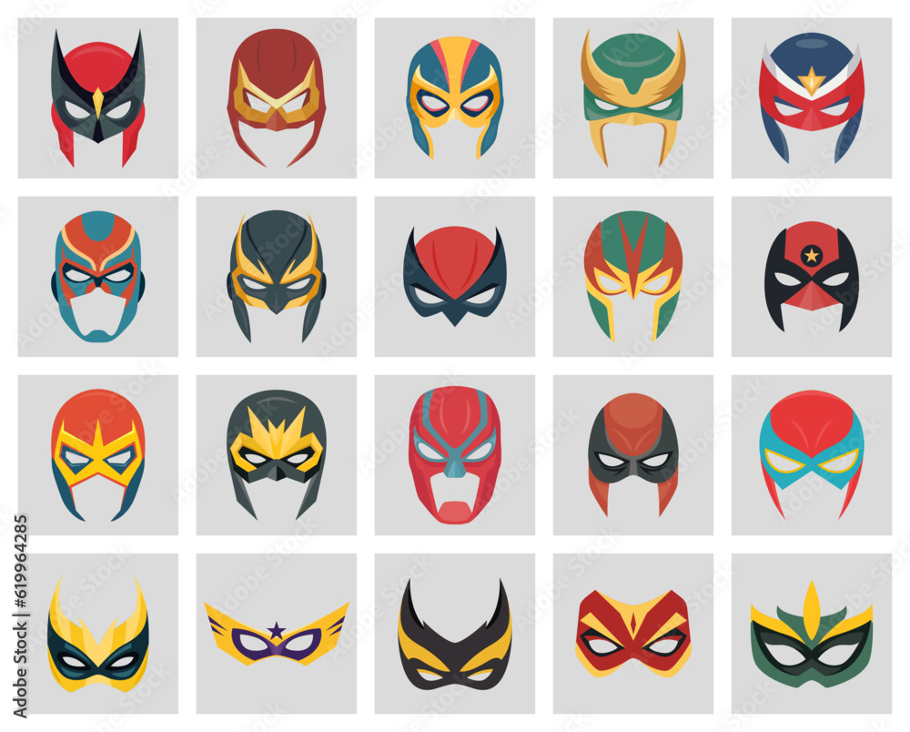 Vector Super Hero Masks Set in Flat Style. Face Character, Superhero ...