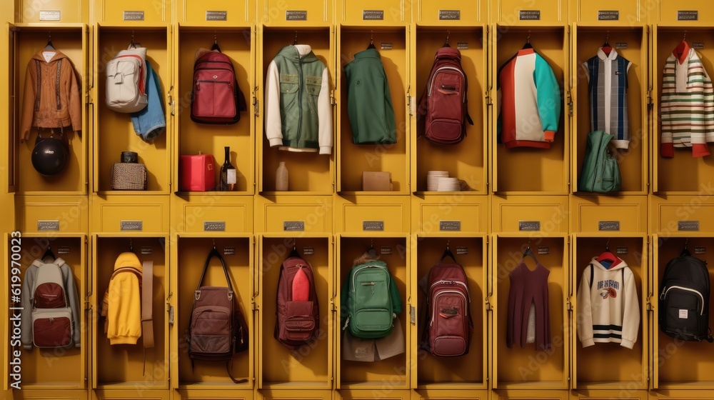 open school locker in the school corridor with the belongings of the ...