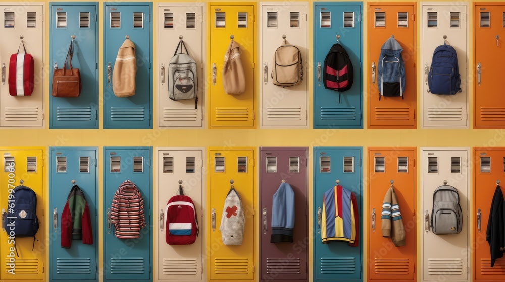 open school locker in the school corridor with the belongings of the ...