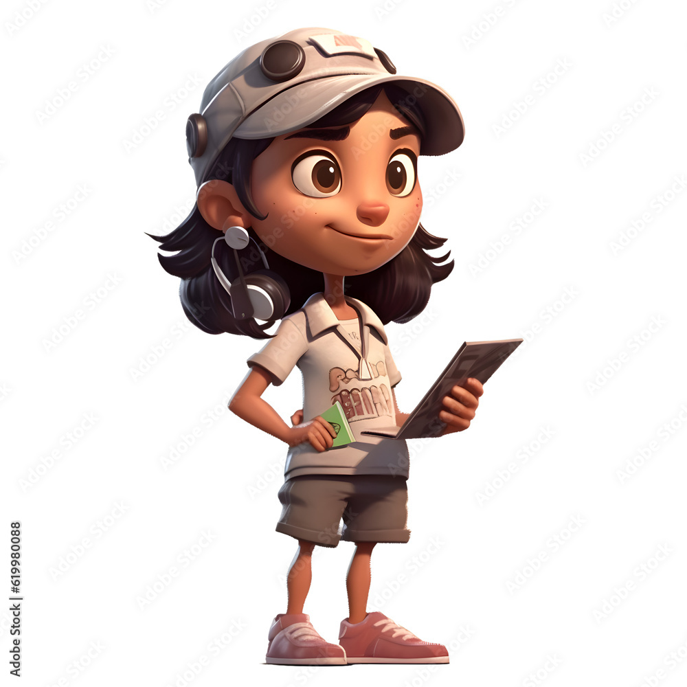 Illustration of a young boy with a map and headphones on white ...