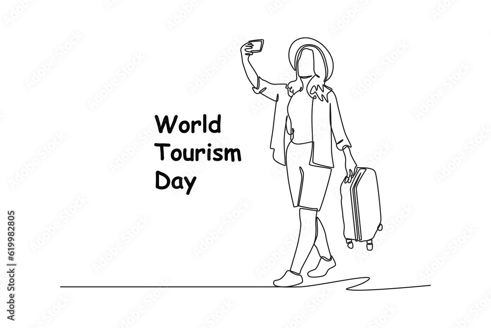 Single one line drawing World tourism day concept. Continuous line draw ...