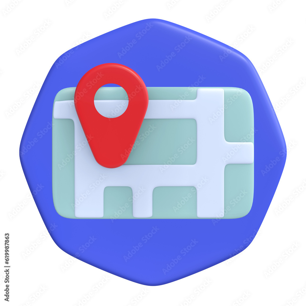 3D icon map for user interface isolated on a transparent background ...