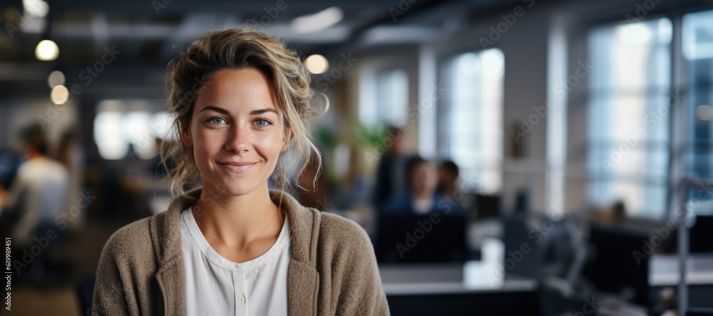 Smiling attractive confident professional woman posing at her business ...