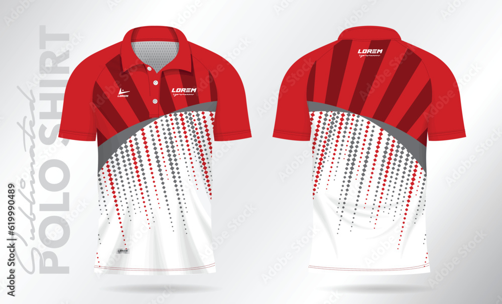 red sublimation Polo Shirt mockup template design for badminton jersey ...
