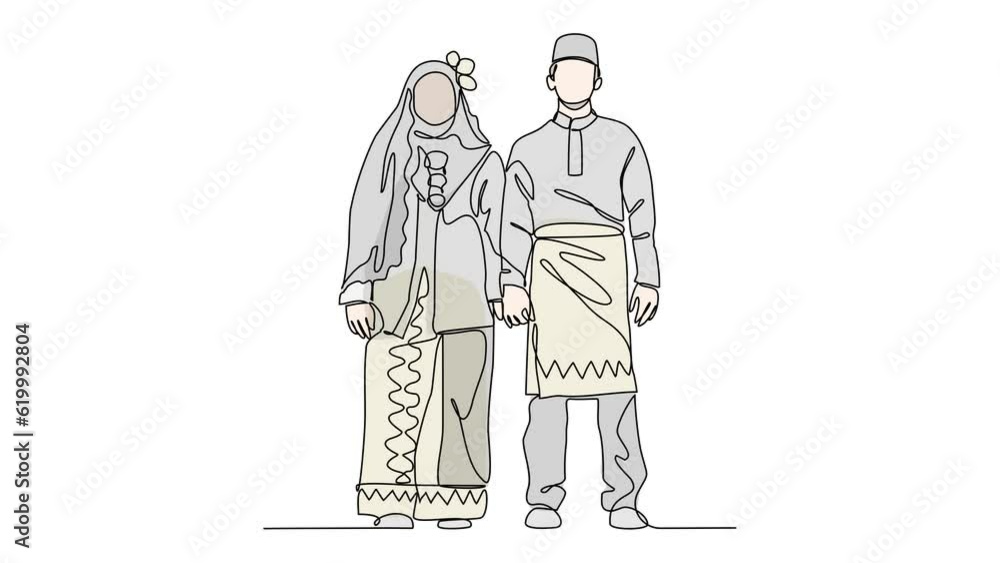 Animated self drawing of people using the traditional clothes. Asian ...