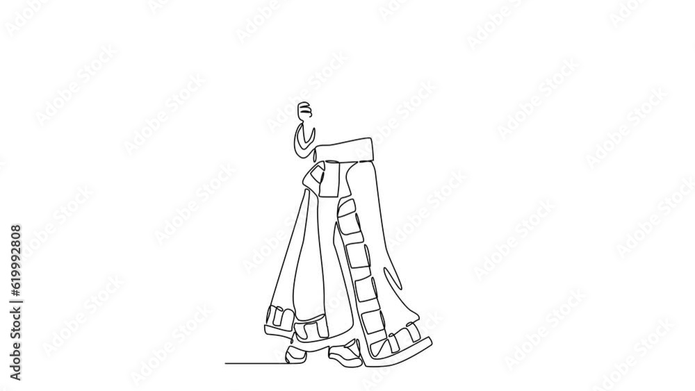 Animated self drawing of people using the traditional clothes. Asian ...