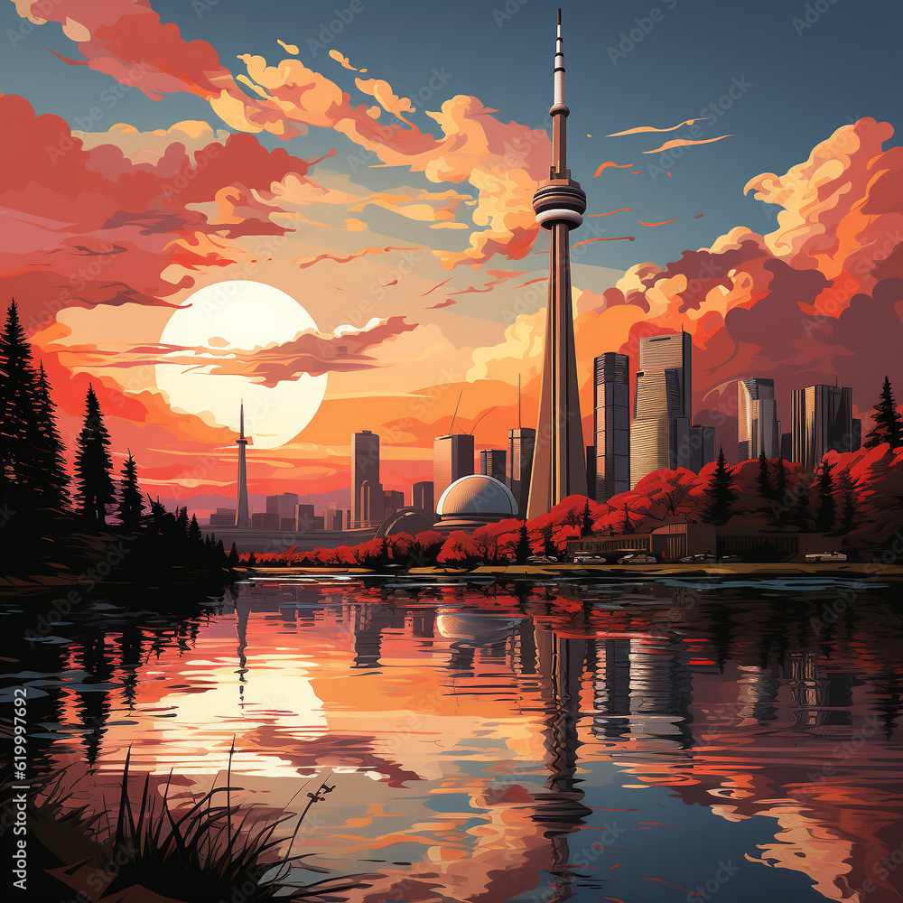 A breathtaking vector illustration featuring the [CN Tower], created ...