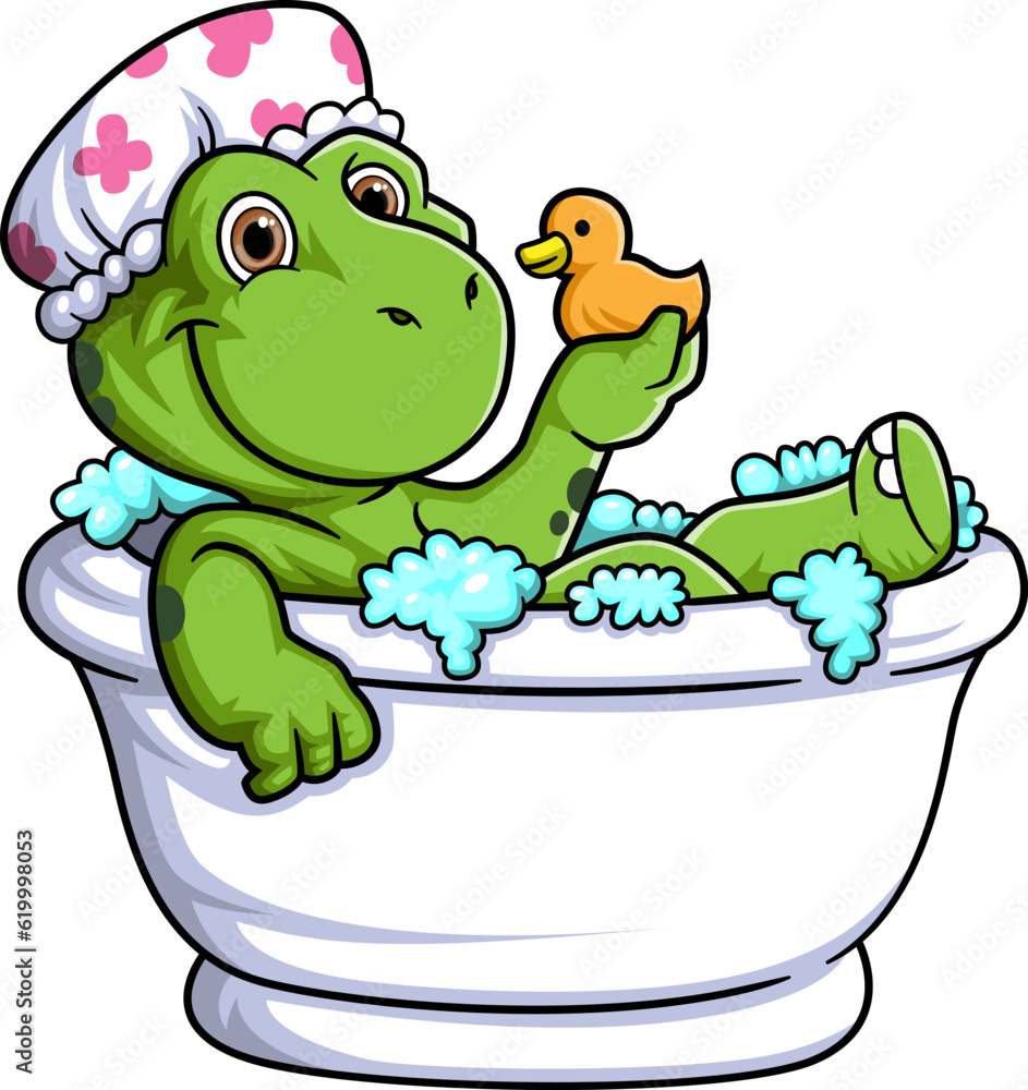cartoon turtle bathing in the bathtub Stock Vector | Adobe Stock