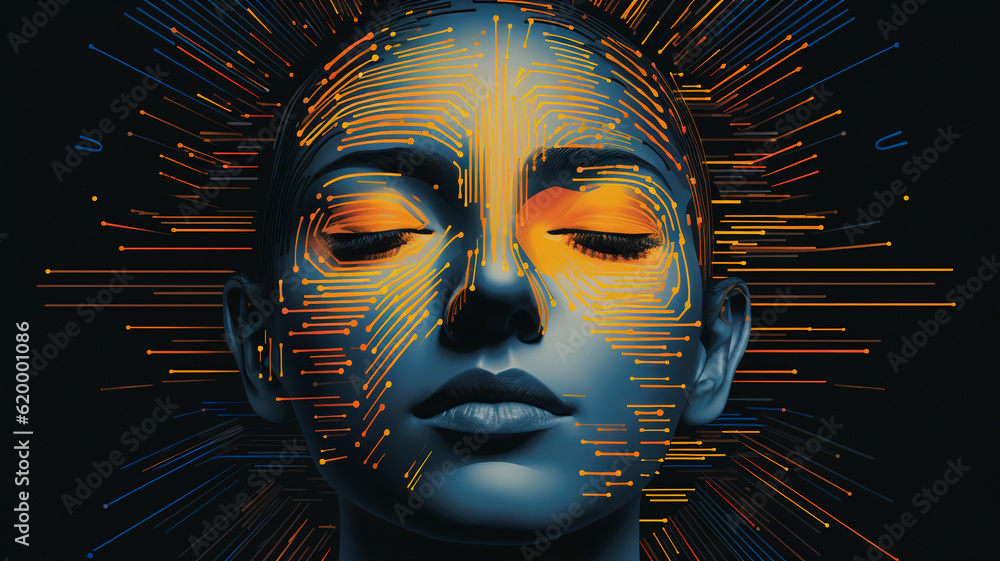 Pixelated Essence: Abstract Vibrant Art of Human Face with TV Scan ...