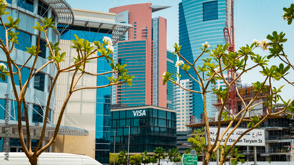 Visa office building in the city, Outdoor advertising of free-standing ...