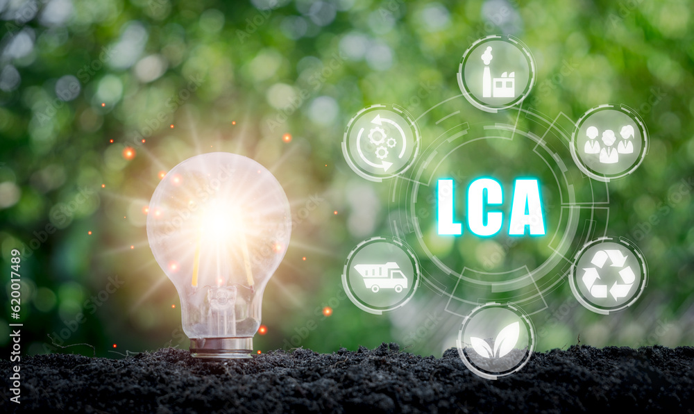 LCA, Life cycle assessment concept, Light bulb on soil with Life cycle ...
