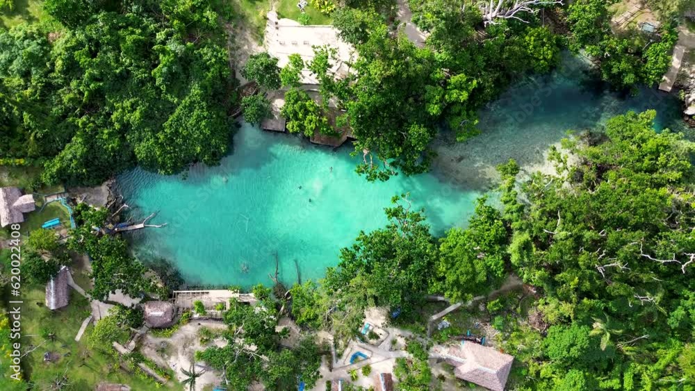 Drone aerial landscape view Blue Lagoon Swimming hole tourism travel ...