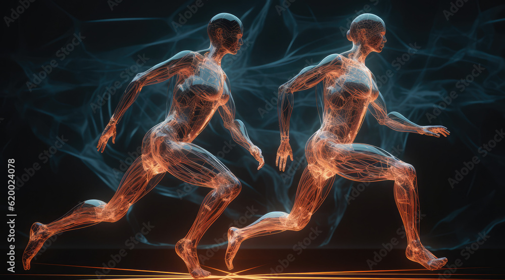 two characters one with a glowing body are being ran down, in the style ...