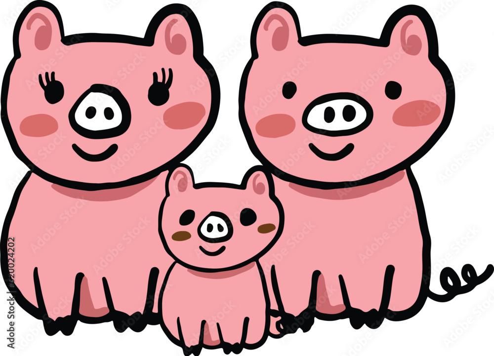 Cute pig family cartoon hand drawn cute doodles for kids. Stock Vector ...