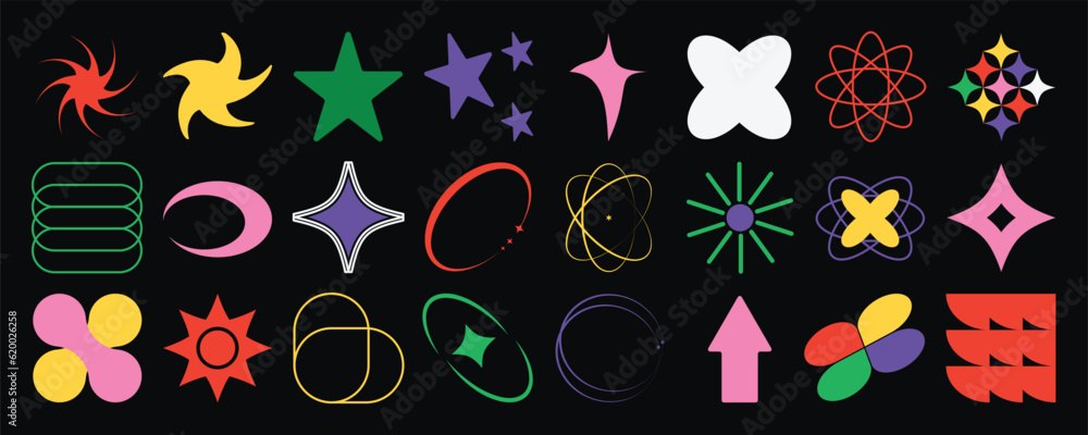 Set of abstract retro geometric shapes vector. Collection of ...